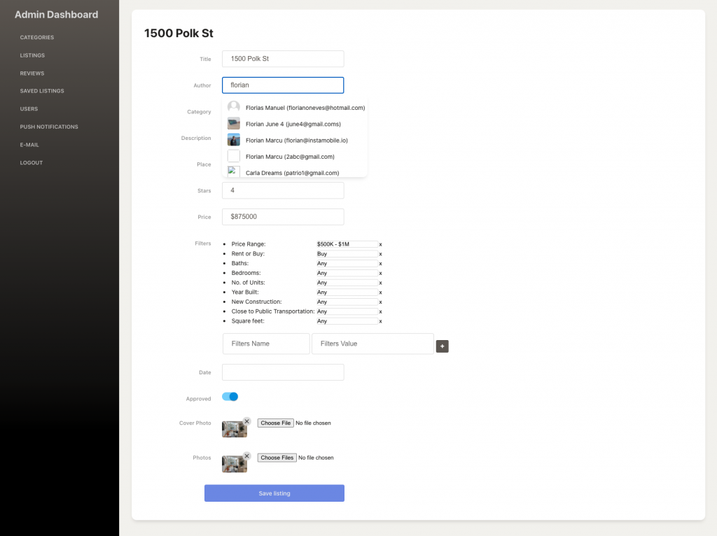 Admin Panel Store Locator - instamobile